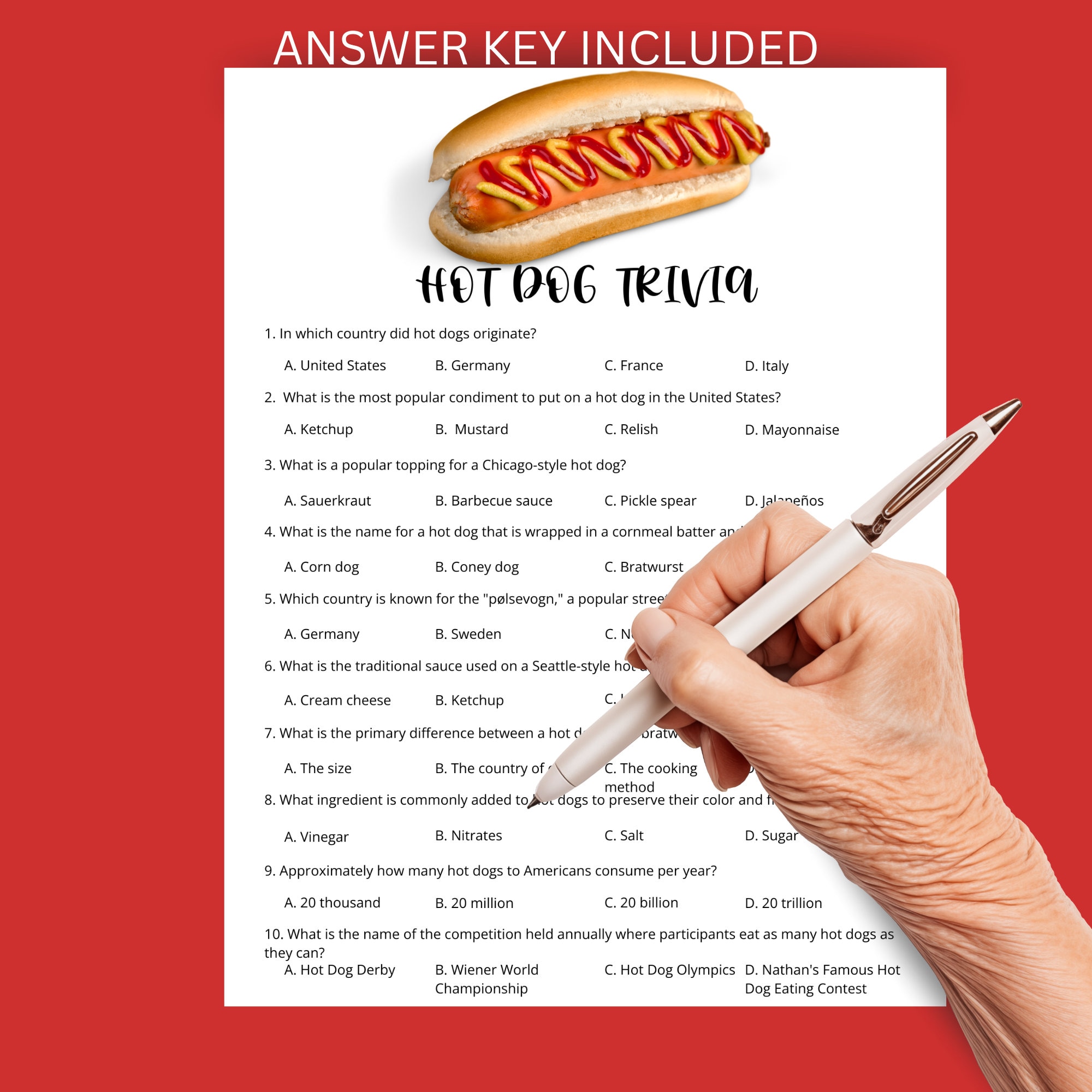 Hot Dog Trivia Quiz: Summer BBQ Printable Game (PDF) - Etsy