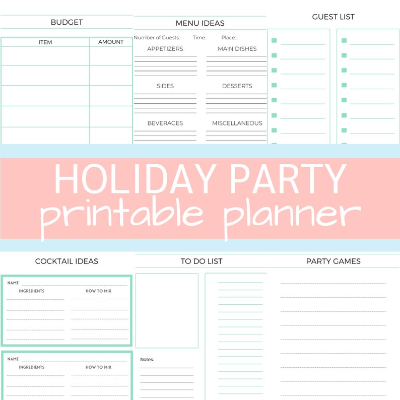 Pastel Holiday Party Printable Planner | Christmas Dinner Planning ...