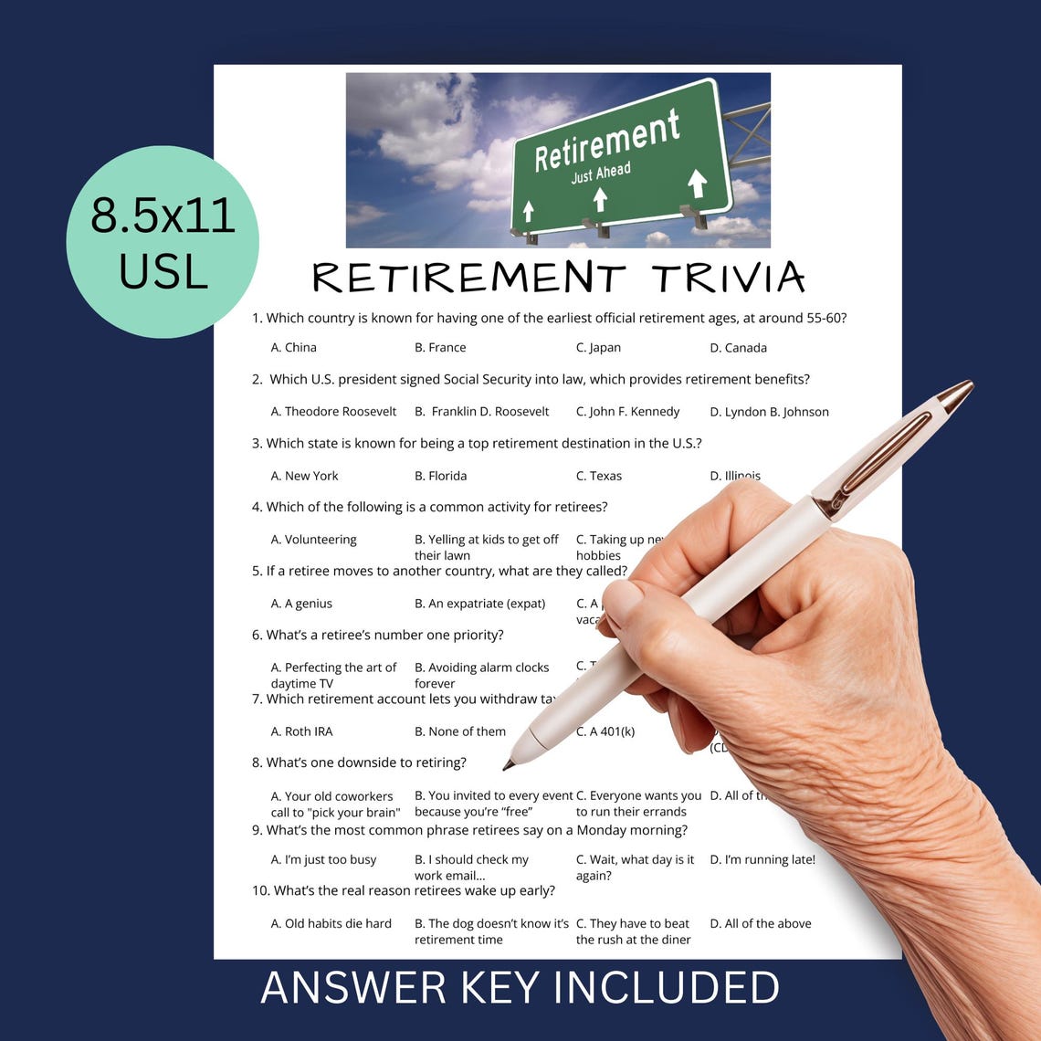 Retirement Trivia Game: Printable Office Party Quiz (PDF) - Etsy