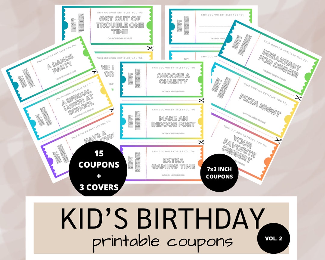Birthday Coupon Book for Kids Vol 2 | Printable Child Bday Present ...