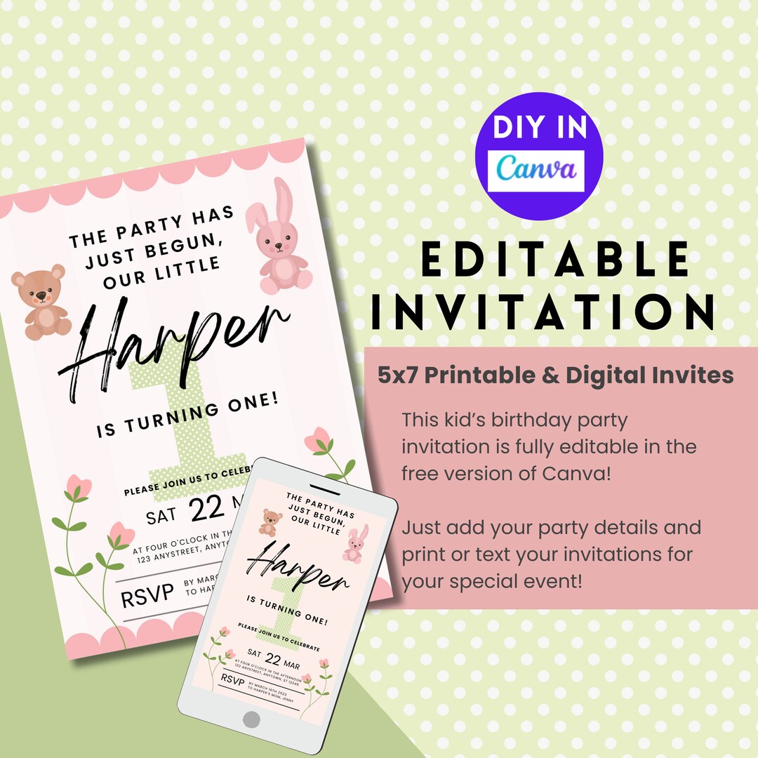 First Birthday Party Invitation Pink 1st Birthday Invite - Etsy