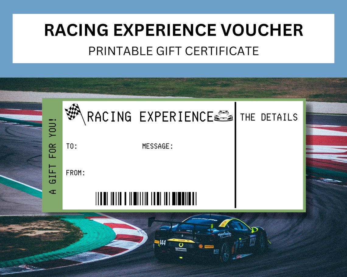 Racetrack Printable Voucher | Racing Experience Gift | Drive Exotic ...