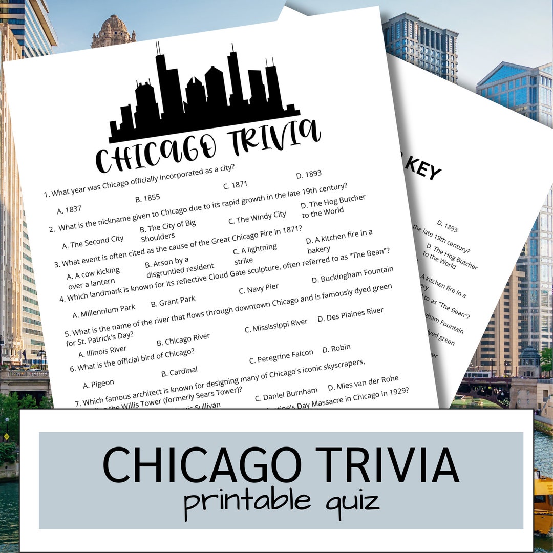 Chicago Quiz Printable | Chicago Illinois Trivia Game | USA Cities Fun ...