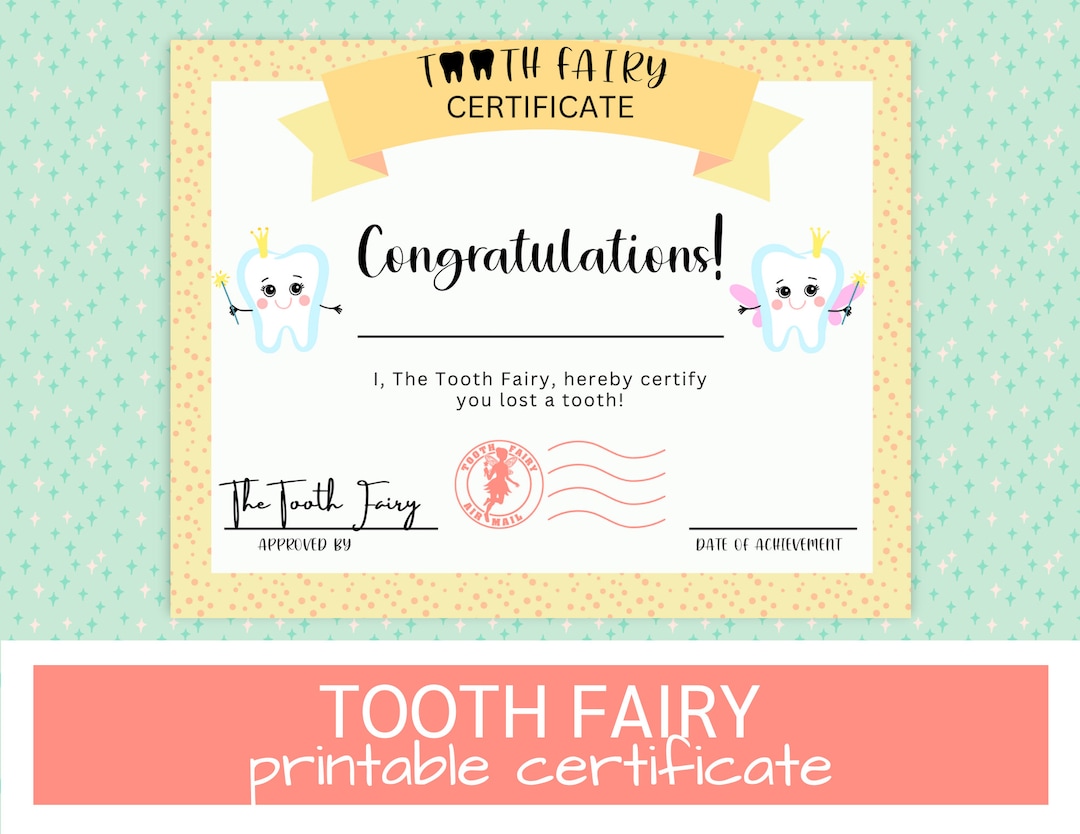Tooth Fairy Certificate: First Tooth Loss Keepsake (printable) - Etsy