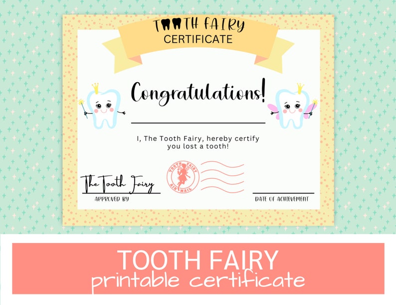 Tooth Fairy Certificate: First Tooth Loss Keepsake (printable) - Etsy