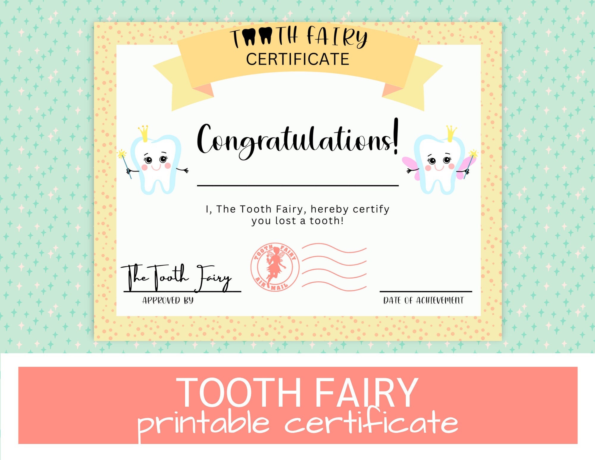 Tooth Fairy Certificate of Congratulations | Official Tooth Fairy First ...