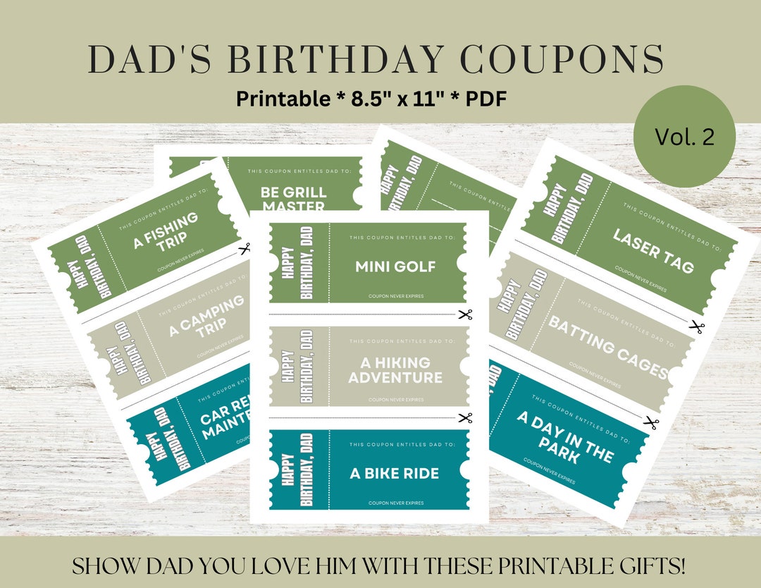 Dad Birthday Coupons: Outdoor Adventures, (printable PDF) - Etsy