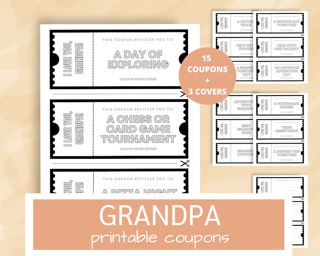 Grandpa Printable Coupon Book | Monochrome DIY Gift Vouchers for ...