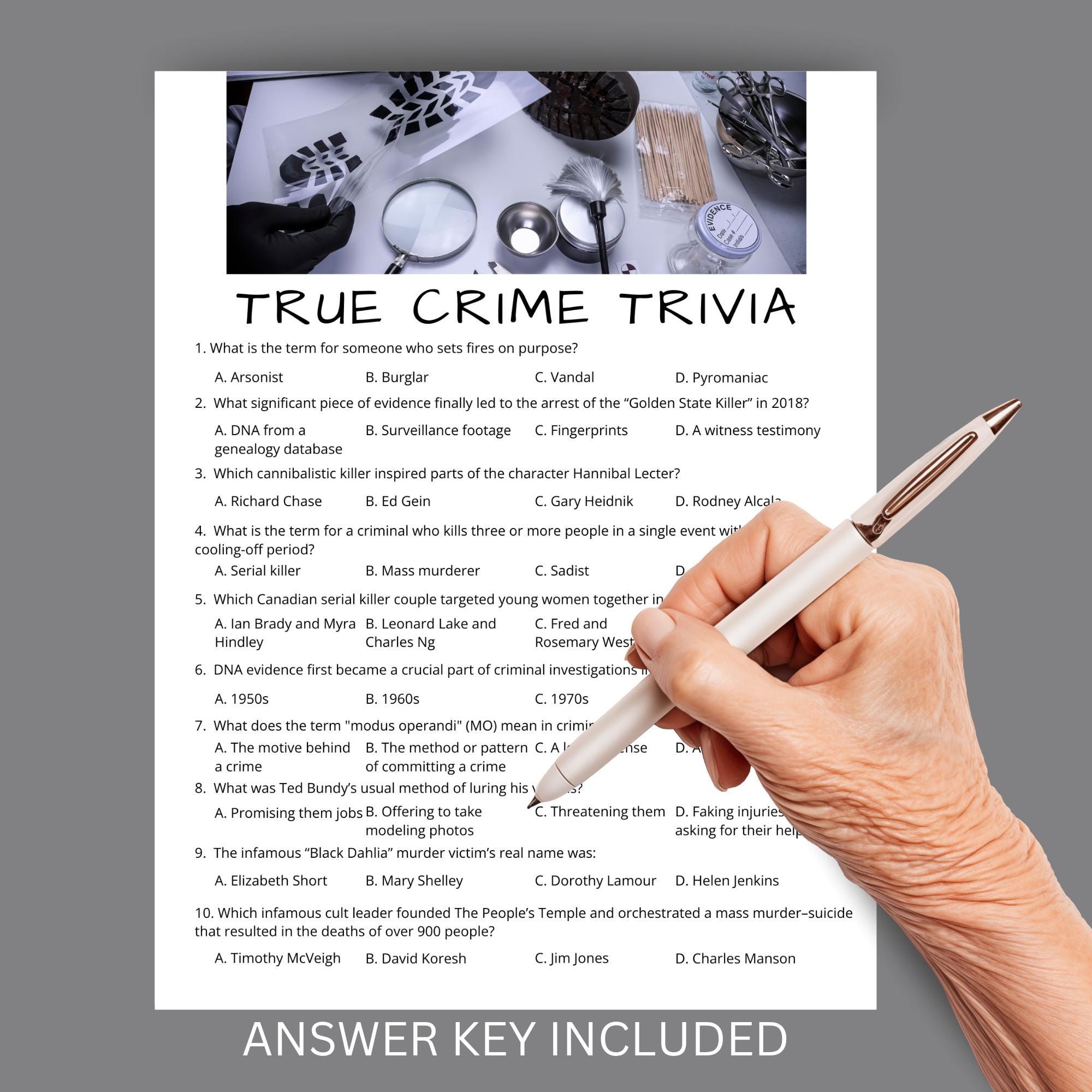 True Crime Trivia Game | Printable Quiz for Crime Fans | Crime Facts ...