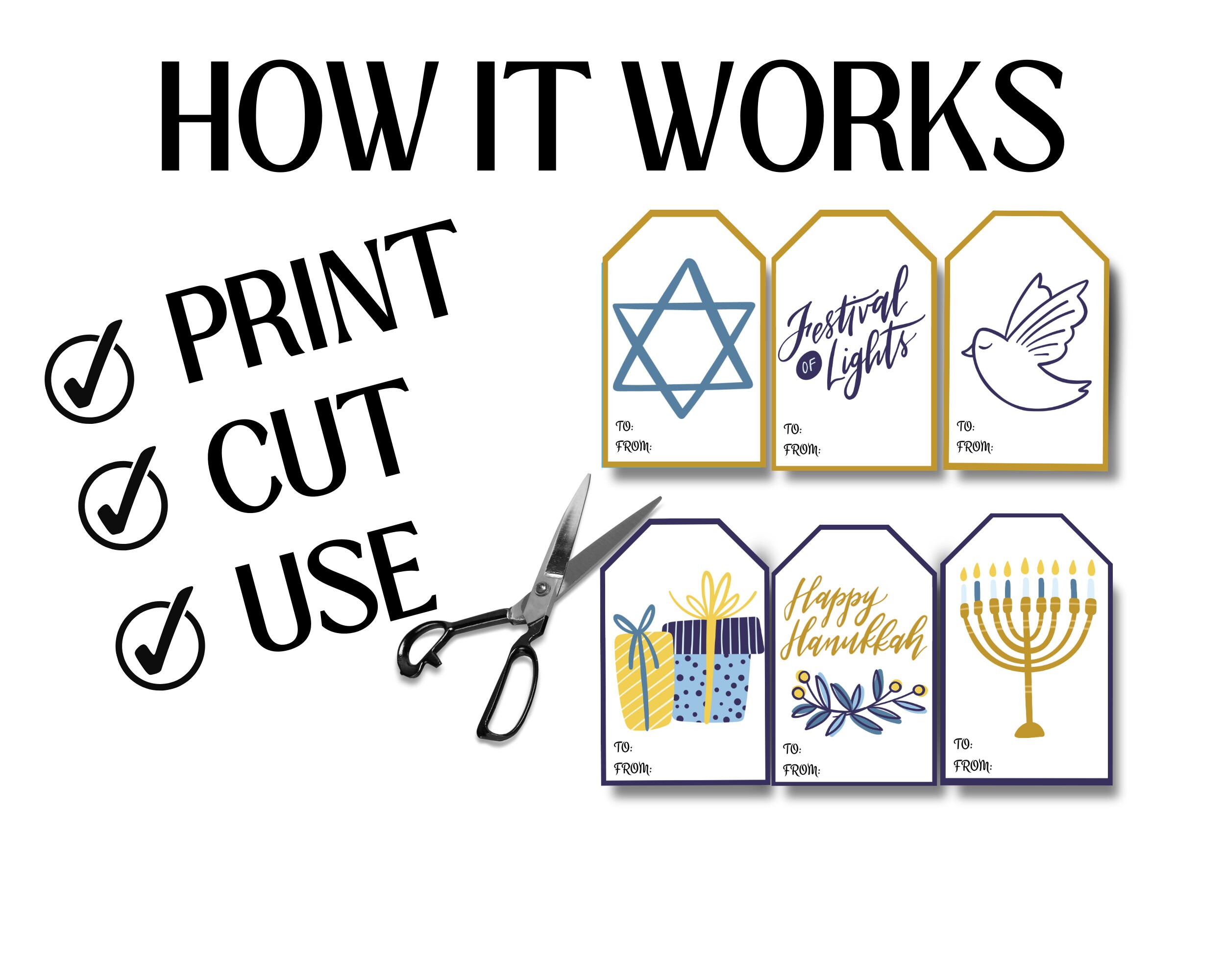 Hanukkah Gift Tags Printable | Chanukah Gift Bag Tag | Holiday Favor ...