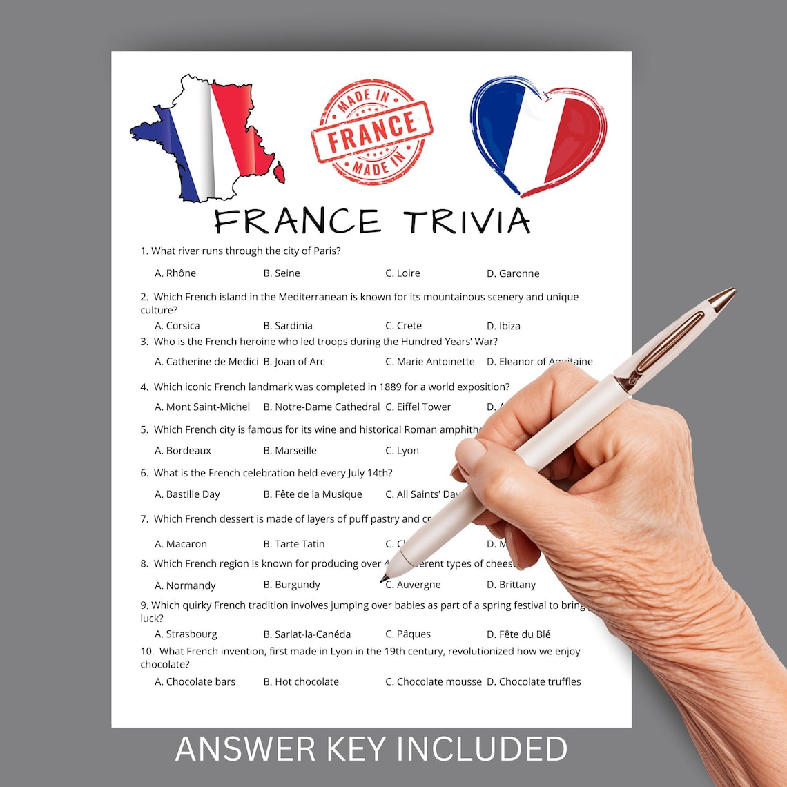France Trivia Quiz: Printable French Party Game (PDF Download) - Etsy