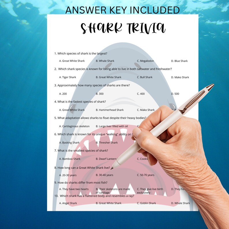 Shark Trivia Printable Quiz | Shark Week Trivia Game | Shark Classroom ...