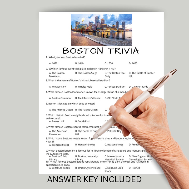 Boston Trivia Game: Fun Facts Family Activity (printable PDF) - Etsy
