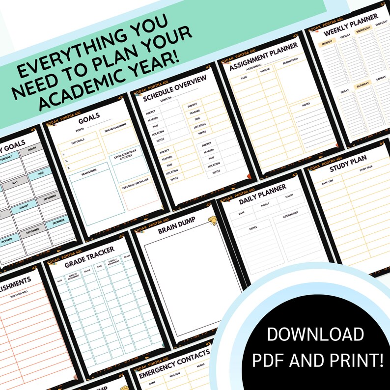 Student Planner Printable PDF | College Student Planner | School Year ...