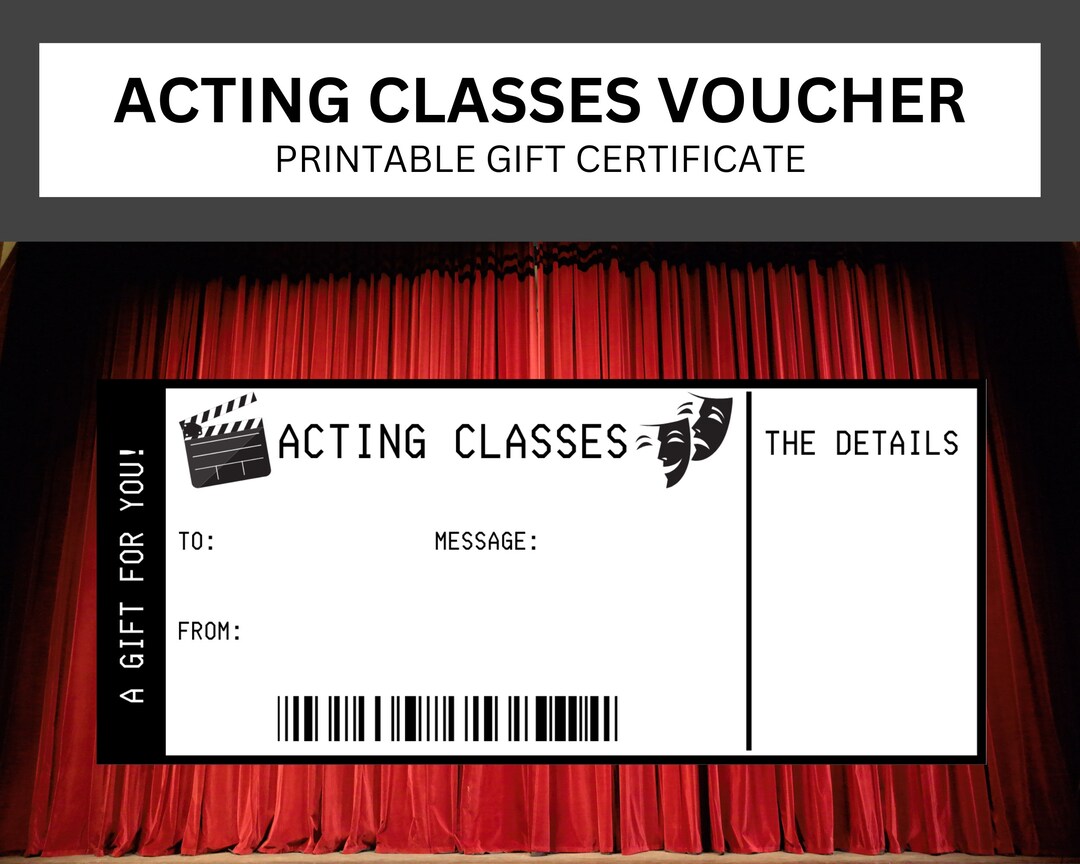 Acting Classes Gift Voucher: Printable Golden Ticket (PDF) - Etsy