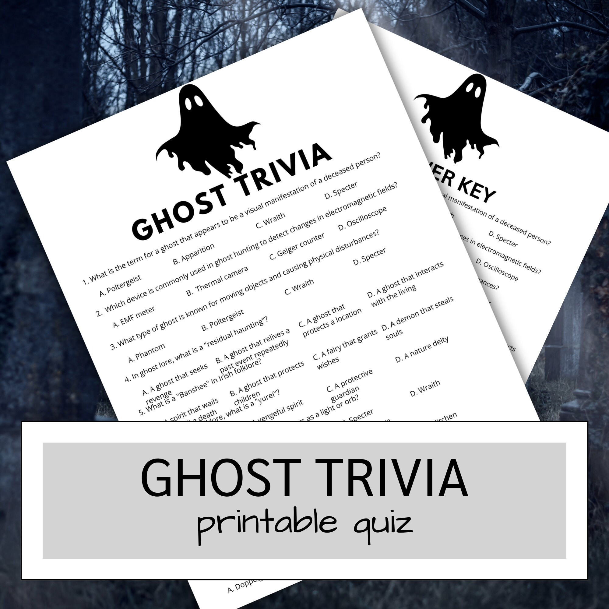 Ghost Quiz Printable Ghost Trivia Game Spooky Activity Halloween Party ...