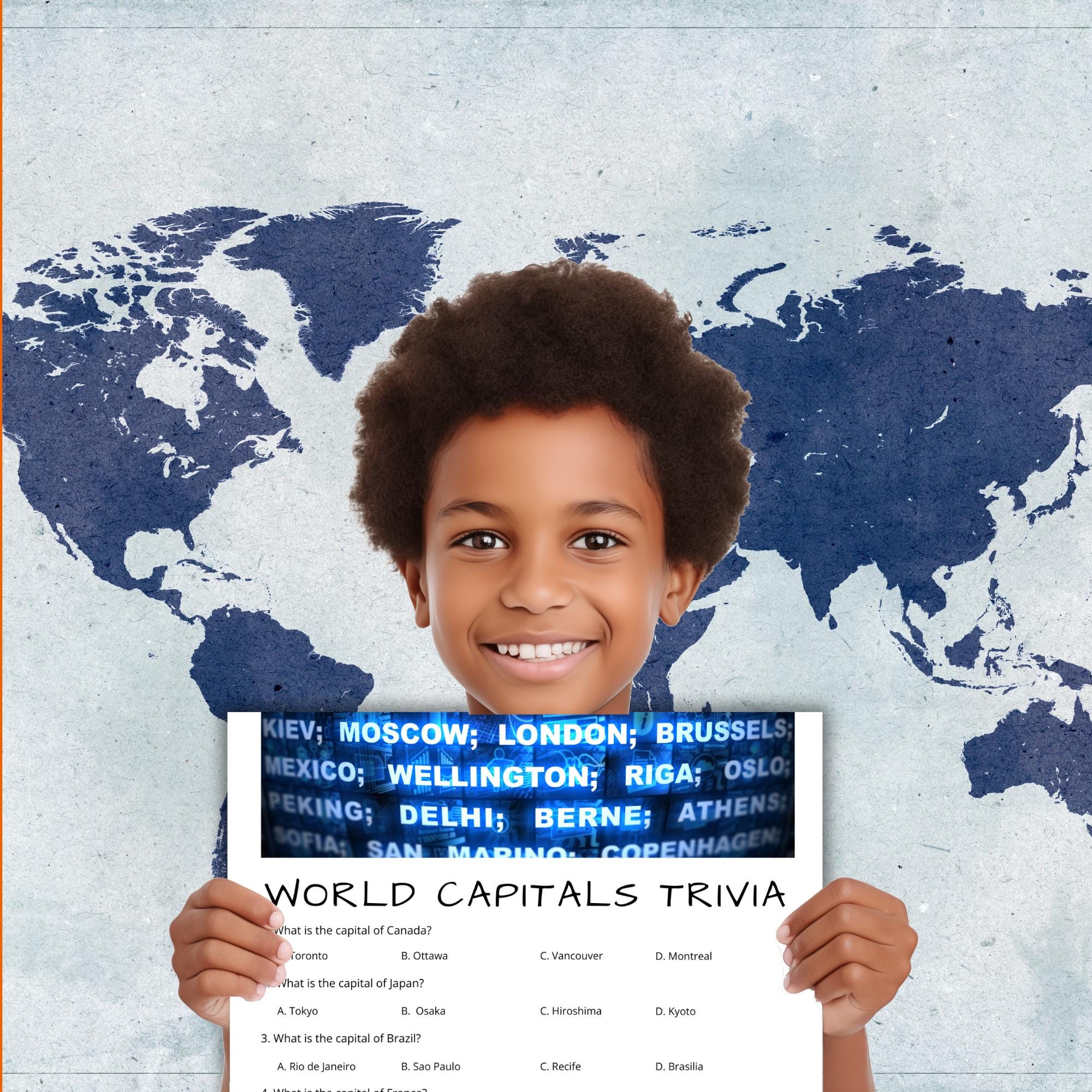 World Capitals Printable Quiz | Geography Trivia Game | Educational ...