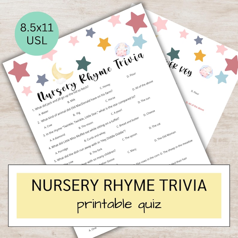 Nursery Rhyme Trivia Printable | Baby Shower Game Ideas | Nursery Rhyme ...