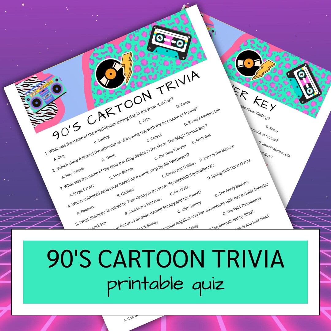 1990s Cartoon Trivia | 90s Printable Quiz | Icebreaker Activity ...