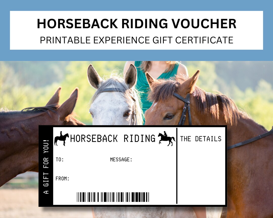 Horseback Riding Stables Printable Voucher | Pony Ride Experience Gift ...