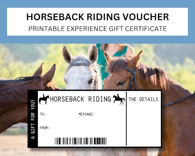 Horseback Riding Stables Printable Voucher | Pony Ride Experience Gift ...