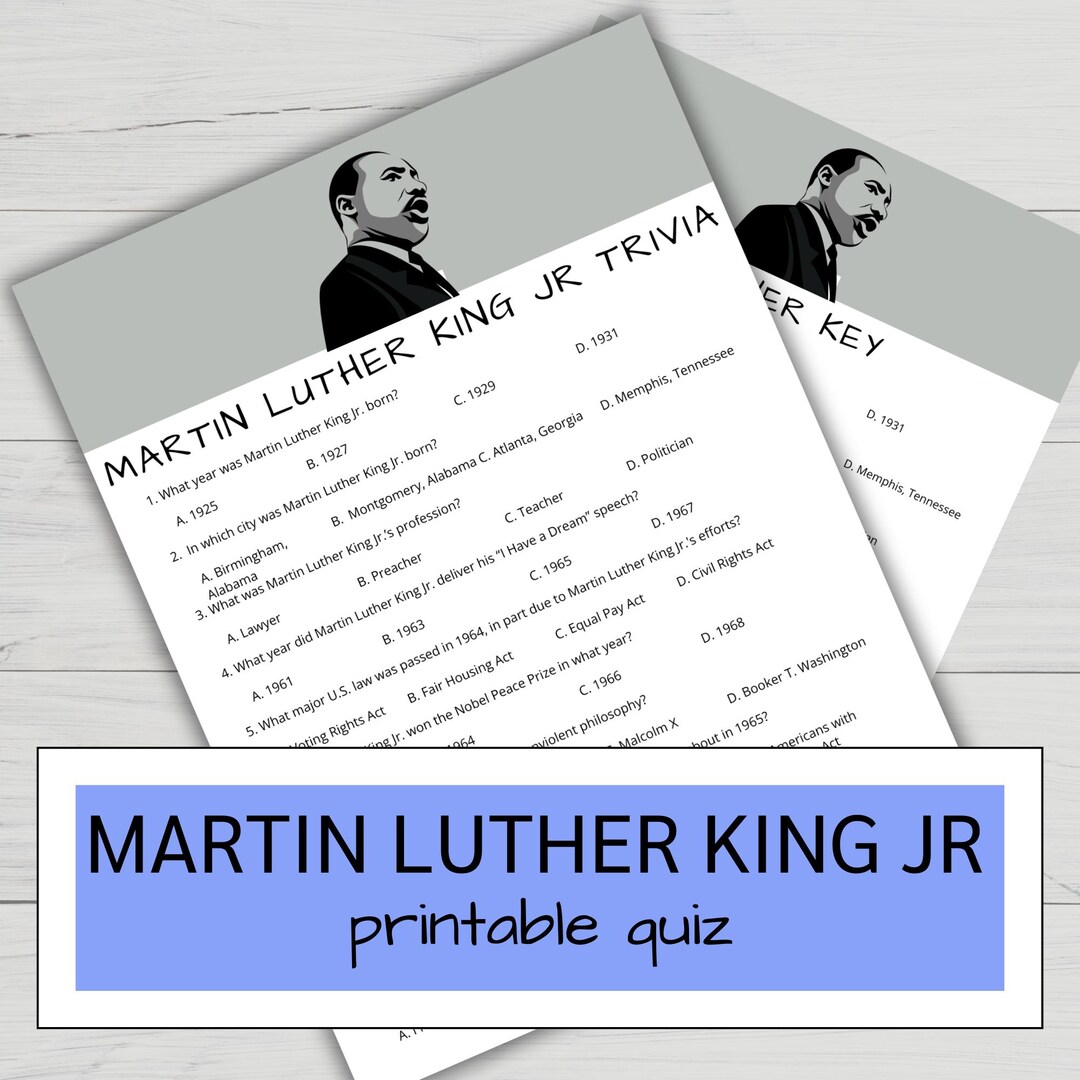 Martin Luther King Jr Quiz Printable | Black History Month Trivia Game ...