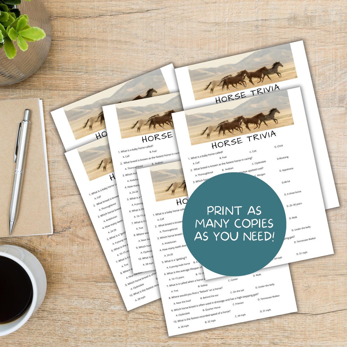 Horse Trivia Printable | Equine Quiz | Horse Lover Game | Animal ...