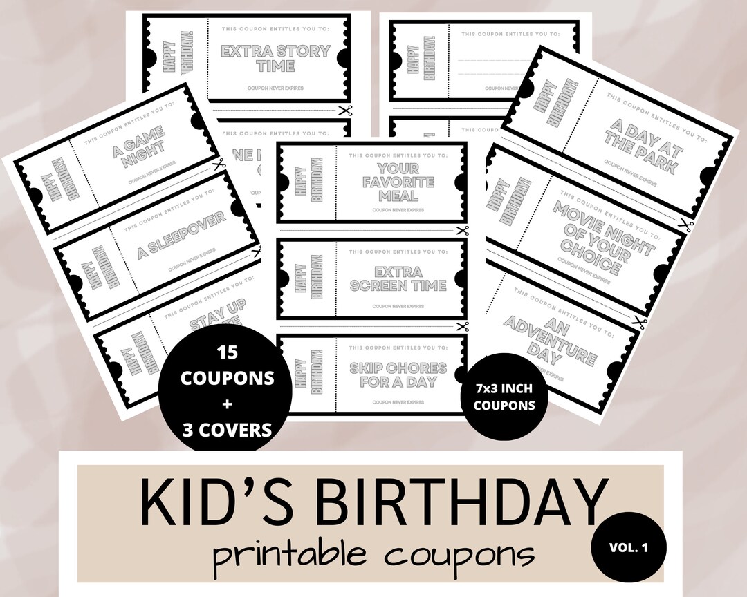 Birthday Coupon Book for Kids Vol 1 Printable Child Bday Present ...