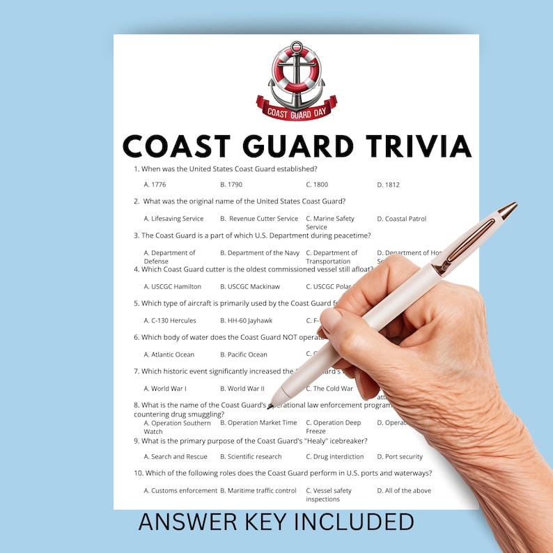 Coast Guard Quiz Printable | Coast Guard Trivia Game | Military Trivia ...