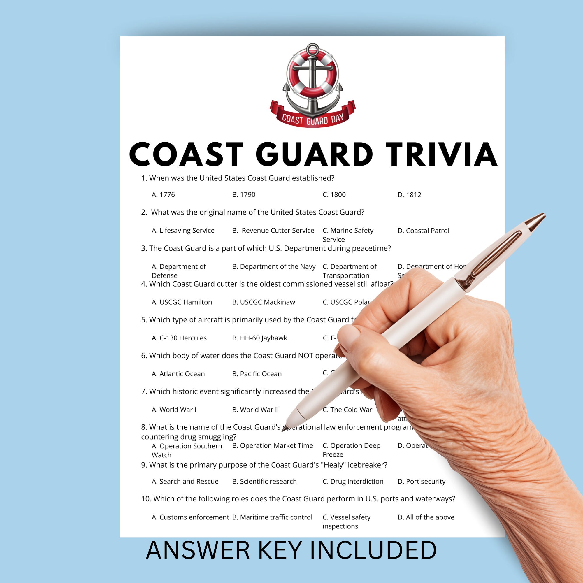 Coast Guard Quiz Printable | Coast Guard Trivia Game | Military Trivia ...