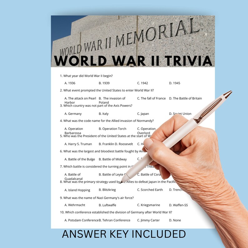 WWII Trivia Game: Printable World War 2 Quiz (PDF) - Etsy