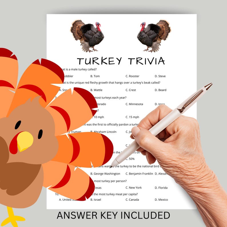Turkey Quiz | Printable Thanksgiving Trivia Game | Fall Dinner Party ...