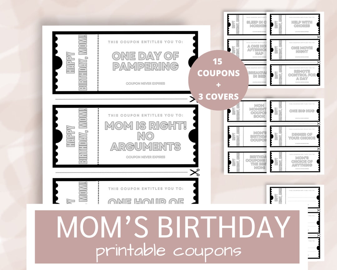 Mom's Birthday Coupon Book: Printable Gift Vouchers (digital Download ...