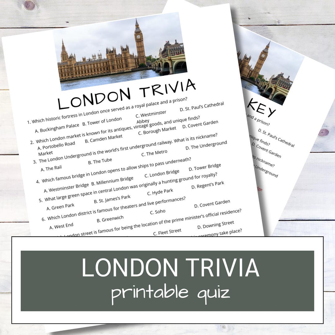 London Trivia Quiz: Printable British Party Game (PDF Download) - Etsy