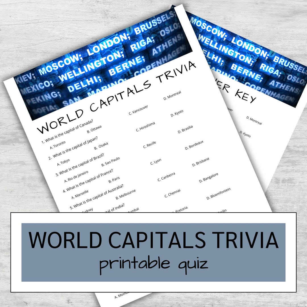 World Capitals Printable Quiz | Geography Trivia Game | Educational ...