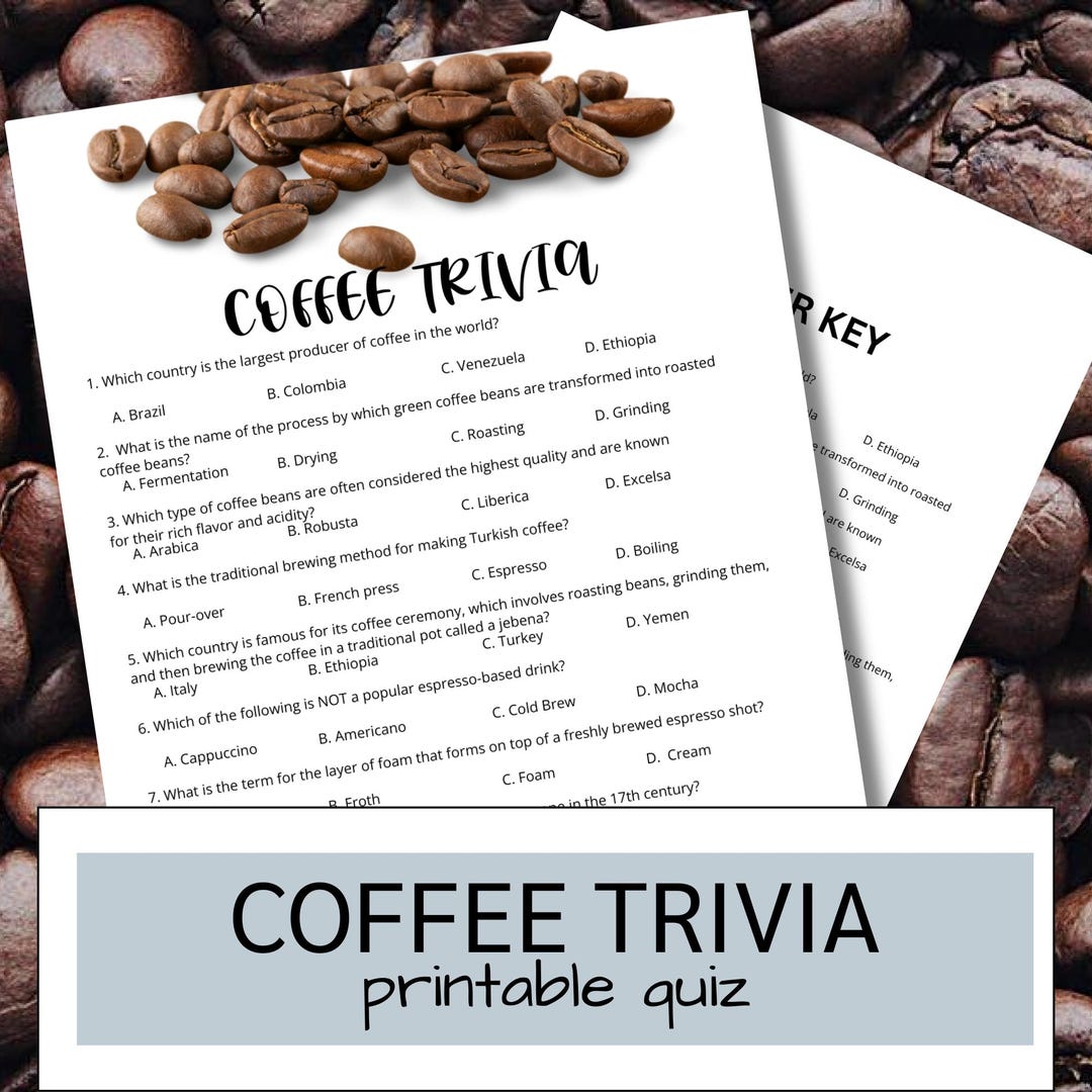 Coffee Trivia Printable Quiz | Coffee Lover Game | Coffee Bean Activity ...