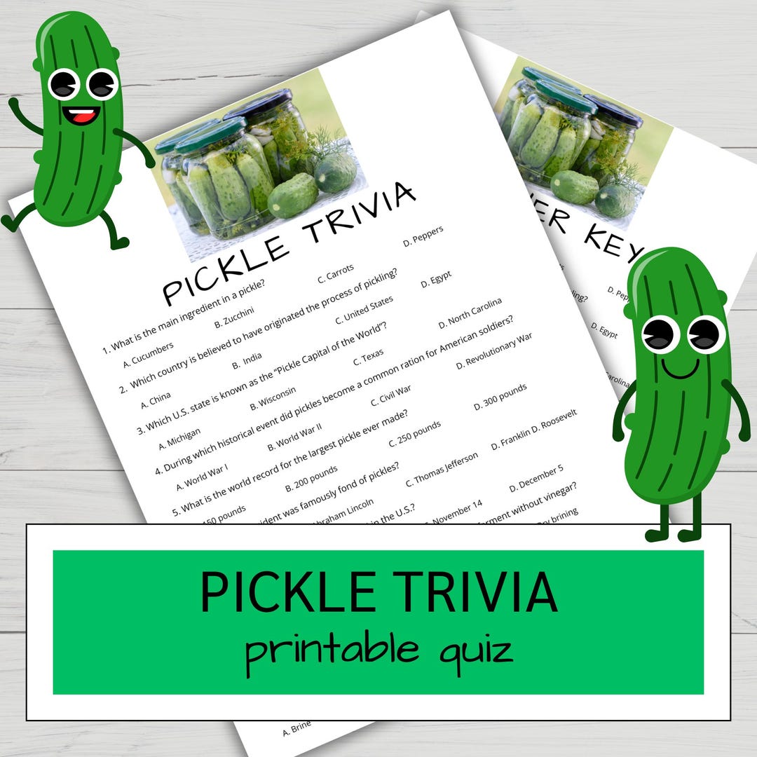 Pickle Trivia Printable Game | National Pickle Day Quiz | Pickle Theme ...