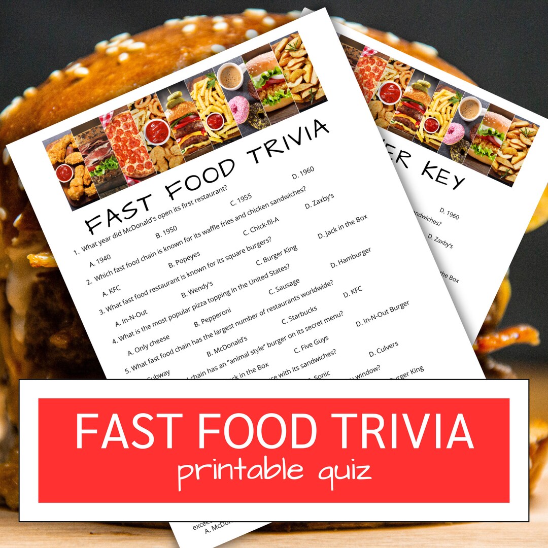 Fast Food Trivia | Junk Food Quiz Printable | Pizza Night Games ...