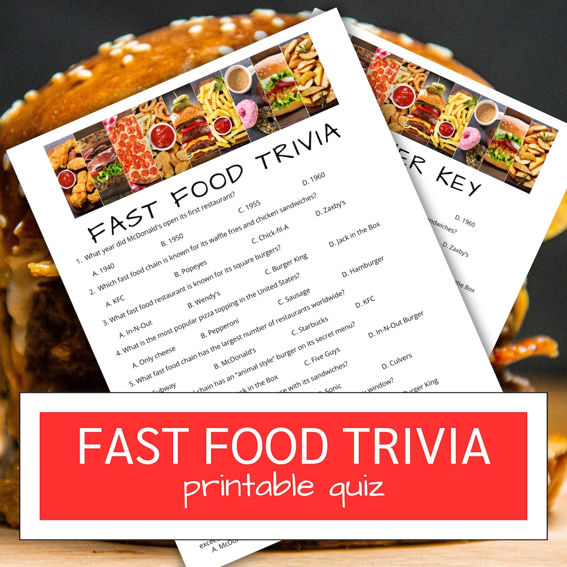 Fast Food Trivia | Junk Food Quiz Printable | Pizza Night Games ...