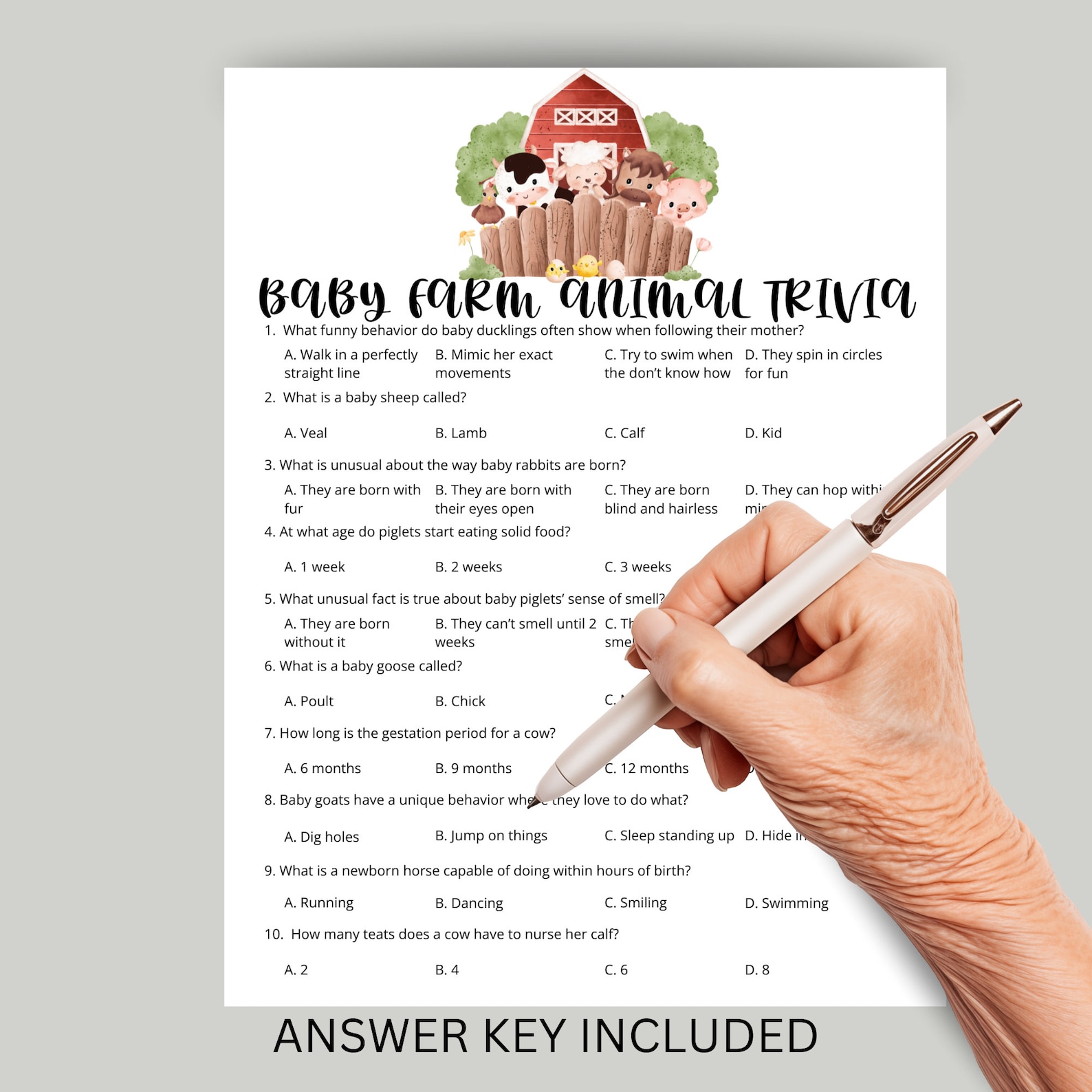 Baby Farm Animal Quiz Farm Baby Shower Trivia Questions Baby Shower ...