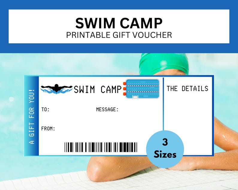 Swim Camp Gift Certificate: Printable Swimming Voucher (PDF) - Etsy