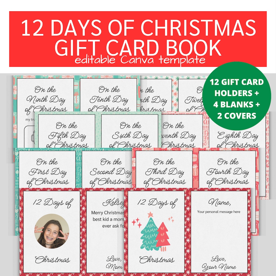 12 Days of Christmas Gift Card Book | Editable Canva Gift Card Holder ...
