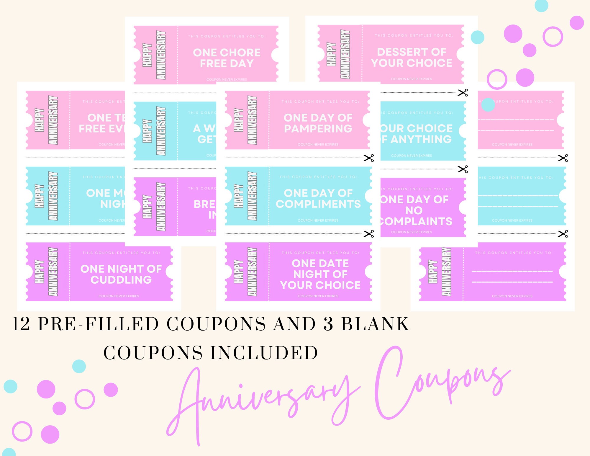 Anniversary Printable Love Coupons Coupons for Wife Girlfriend Partner ...