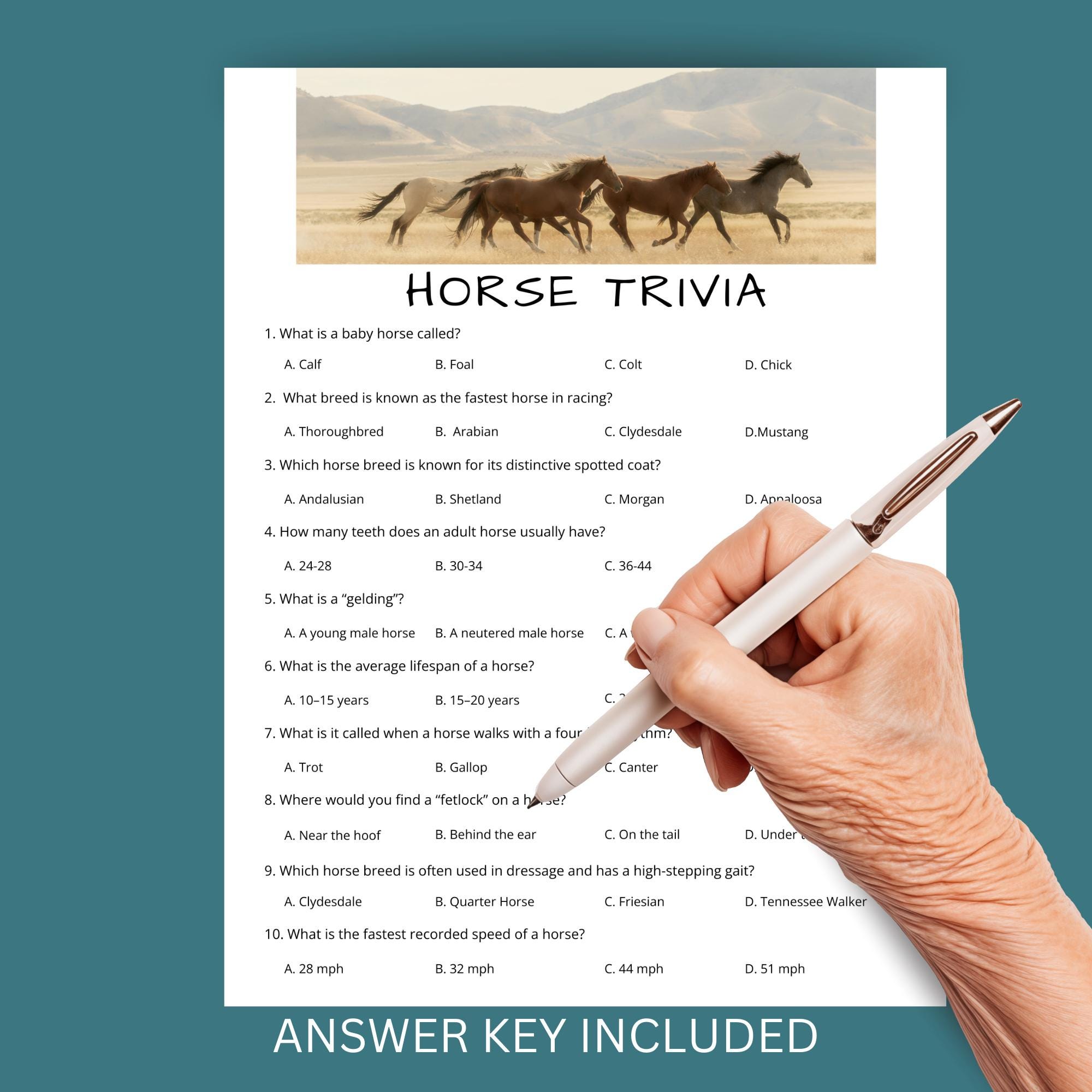 Horse Trivia Printable | Equine Quiz | Horse Lover Game | Animal ...