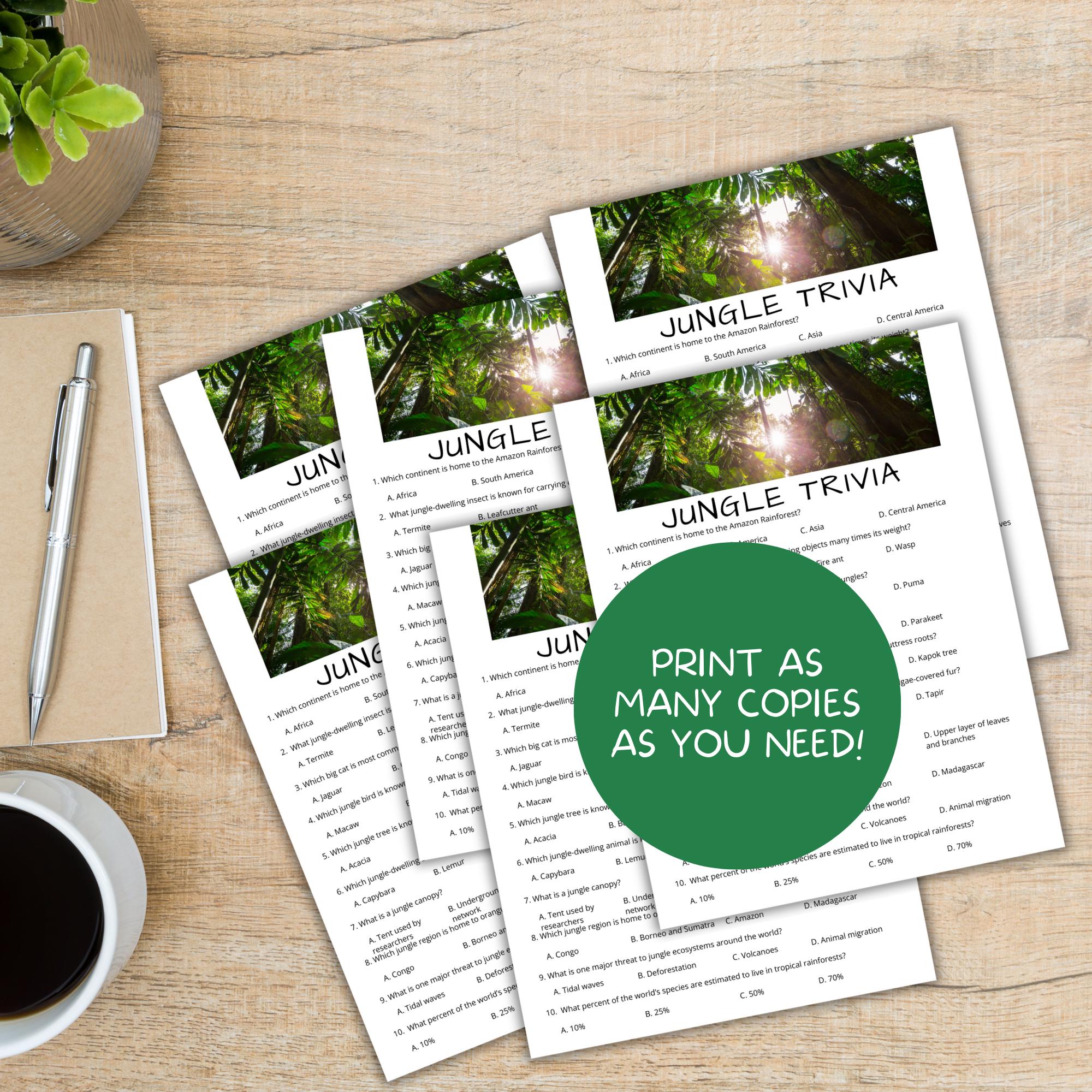 Jungle Printable Quiz | Jungle Trivia Game | Nature Classroom Activity ...