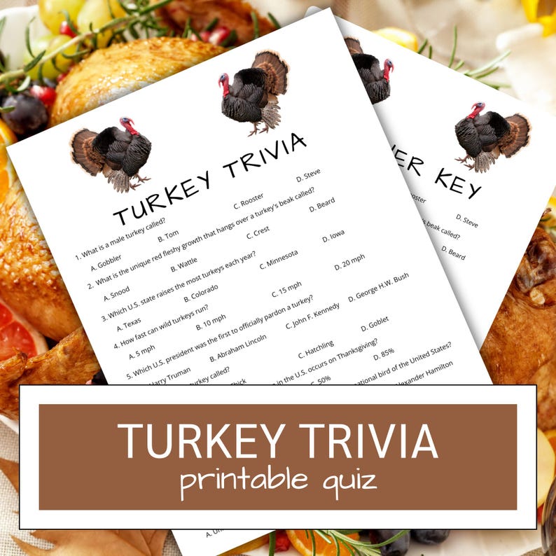 Turkey Quiz | Printable Thanksgiving Trivia Game | Fall Dinner Party ...