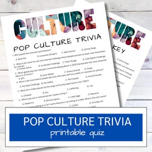 Pop Culture Trivia Game: Mainstream Trends Quiz (PDF Download) - Etsy