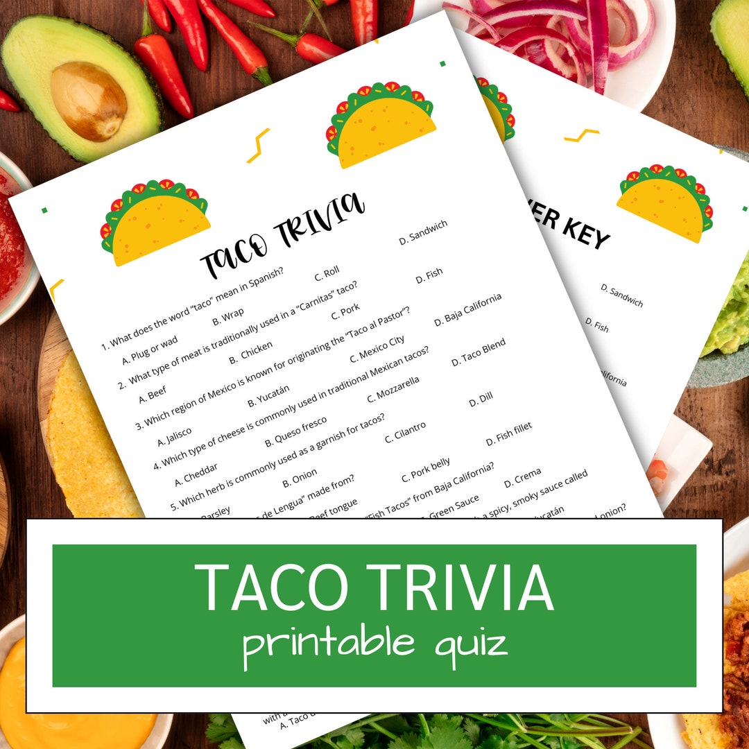Taco Trivia | Taco Tuesday Quiz Printable | Taco Party Games | Taco ...