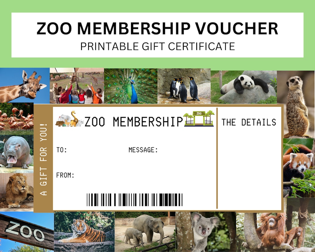 Zoo Membership Gift Voucher | Zoo Gift Ticket Template | Annual Zoo Pass Experience Gift ...
