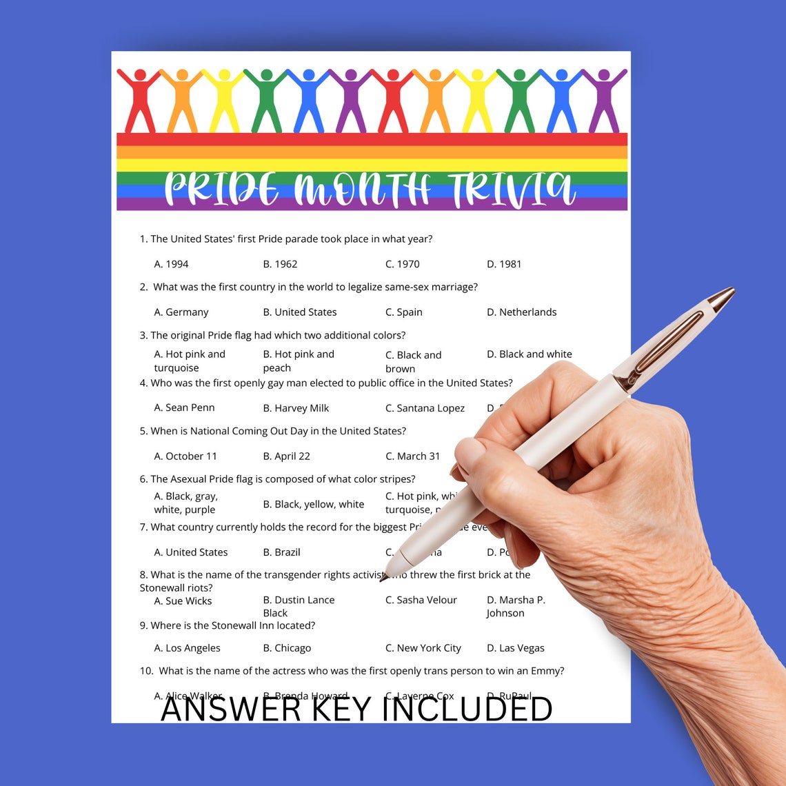 Pride Month Trivia Game: LGBTQIA+ Quiz (printable PDF) - Etsy